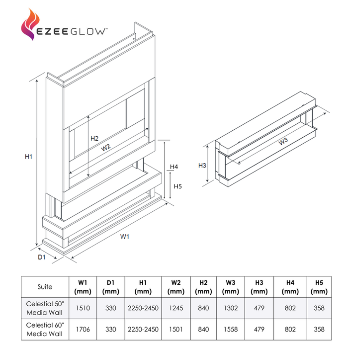 Ezee Glow Celestial 50" Electric Fire Self Build Media Wall Kit — GR8 Fires