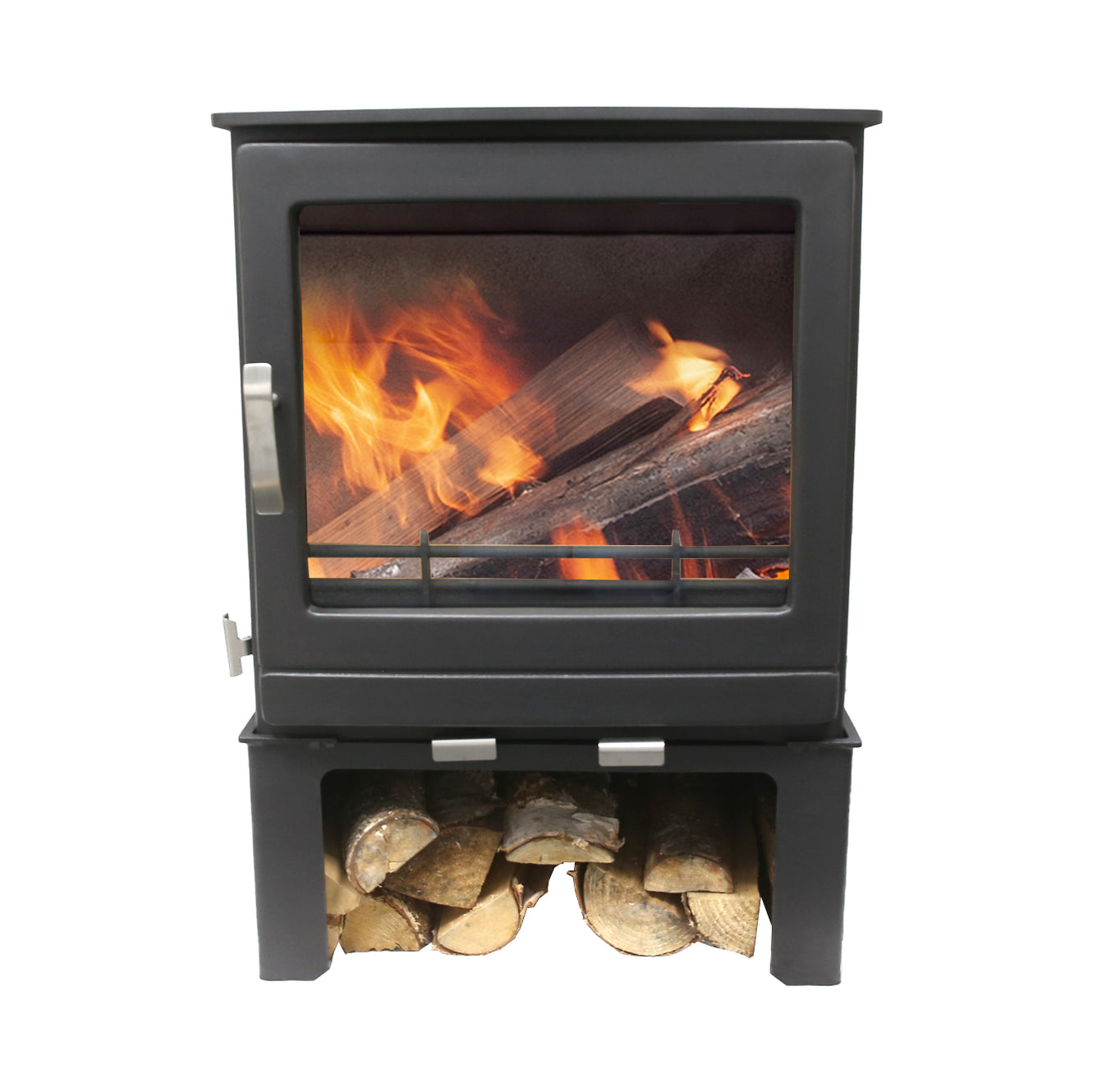 Mazona Ripley 8kW Multifuel Woodburning Stove, With Log Store, Freesta ...