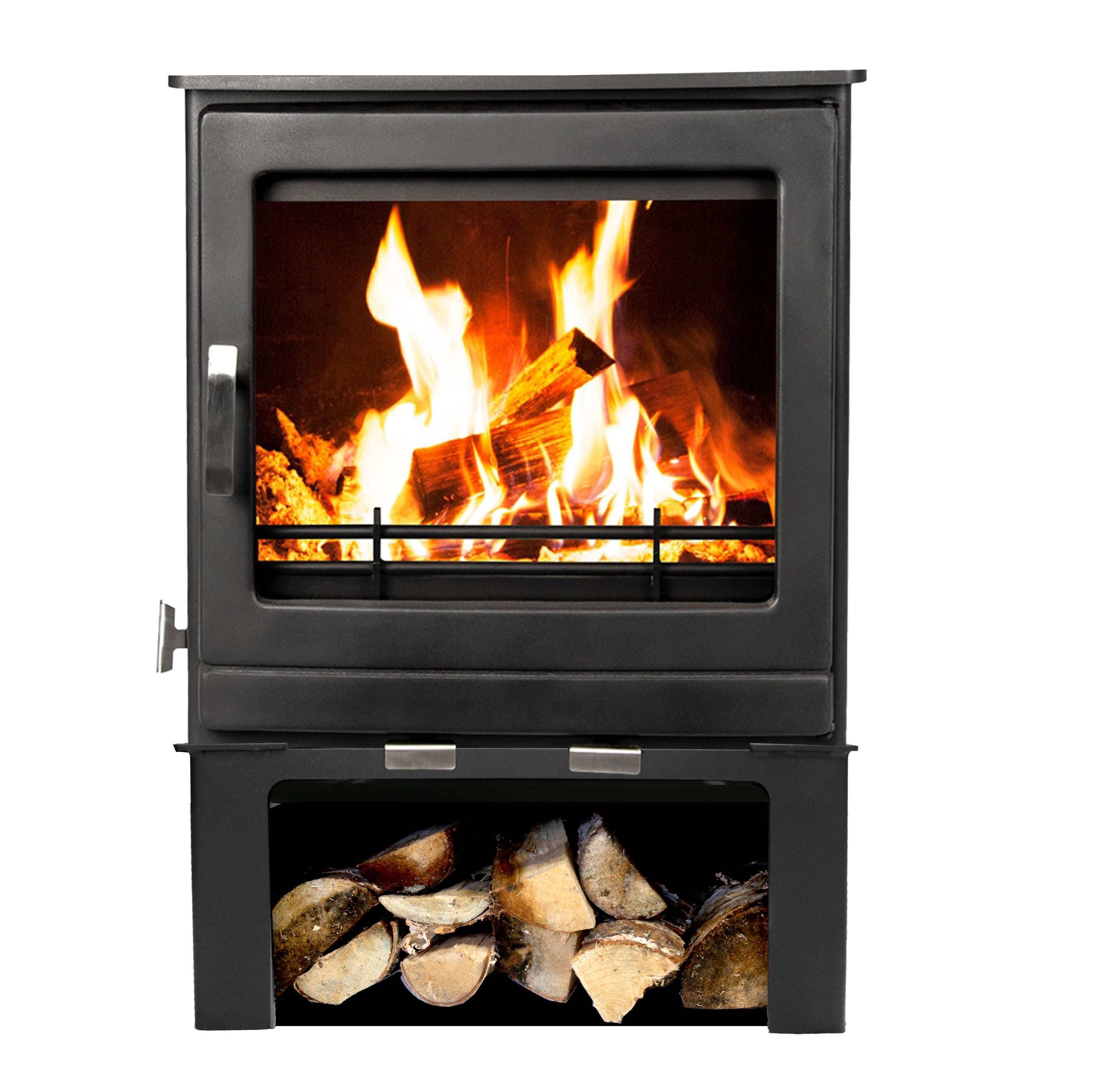 Mazona Ripley 8kW Multifuel Woodburning Stove, With Log Store, Freesta ...